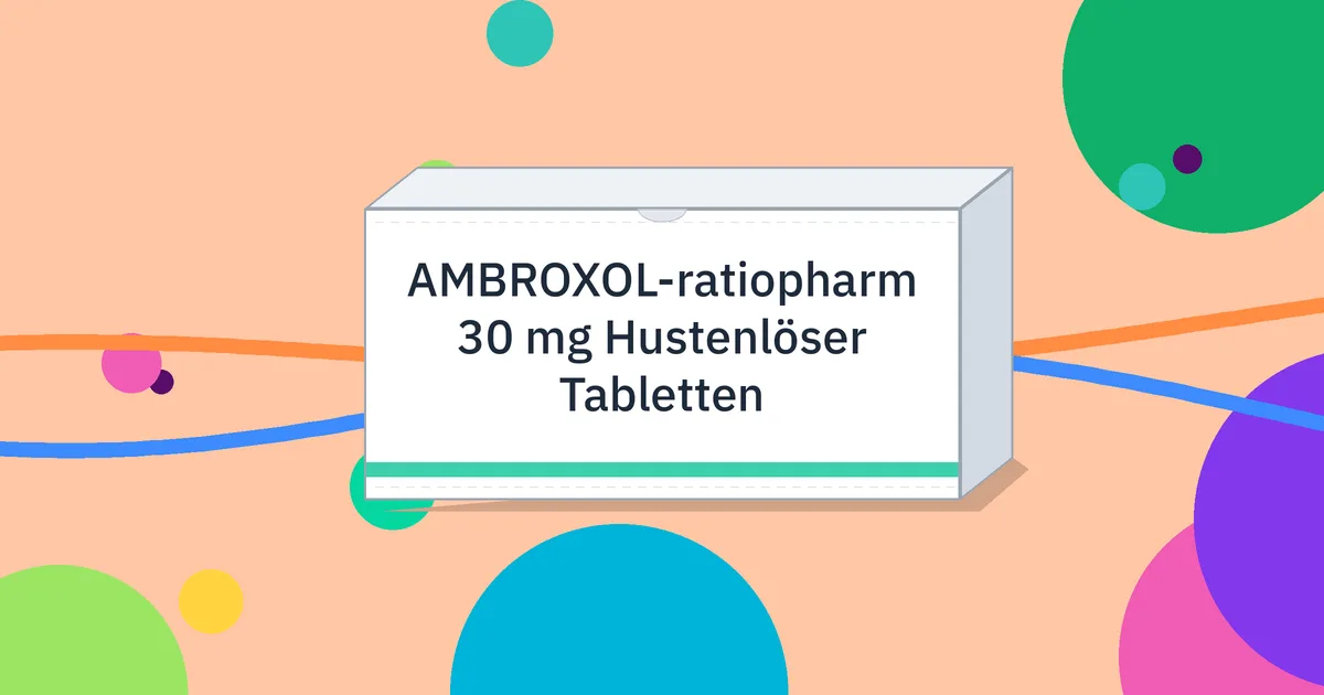 Symbolbild: Packung mit der Aufschrift AMBROXOL-ratiopharm 30 mg Hustenlöser Tabletten (PZN 00680816) – Verfügbarkeit und Bezug in Apotheken in Frankfurt am Main