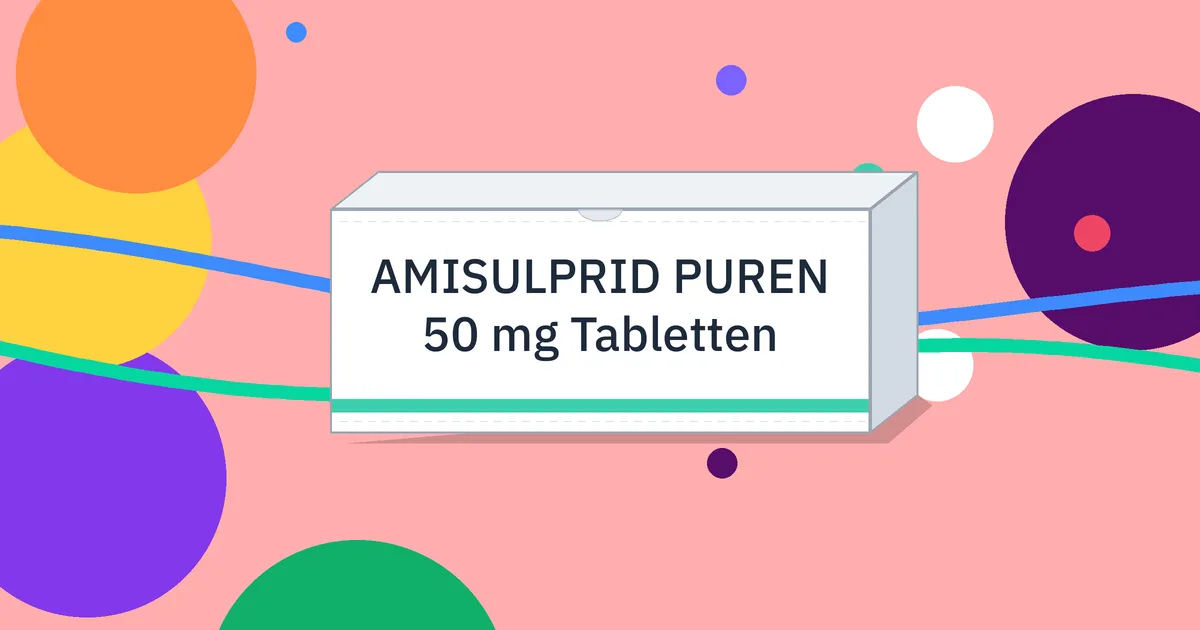 Symbolbild: Packung mit der Aufschrift AMISULPRID PUREN 50 mg Tabletten (PZN 13655435) – Verfügbarkeit und Bezug in Apotheken in Frankfurt am Main