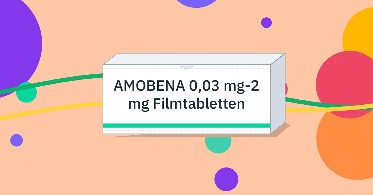 Symbolbild: Packung mit der Aufschrift AMOBENA 0,03 mg-2 mg Filmtabletten (PZN 15432030) – Verfügbarkeit und Bezug in Apotheken in Frankfurt am Main