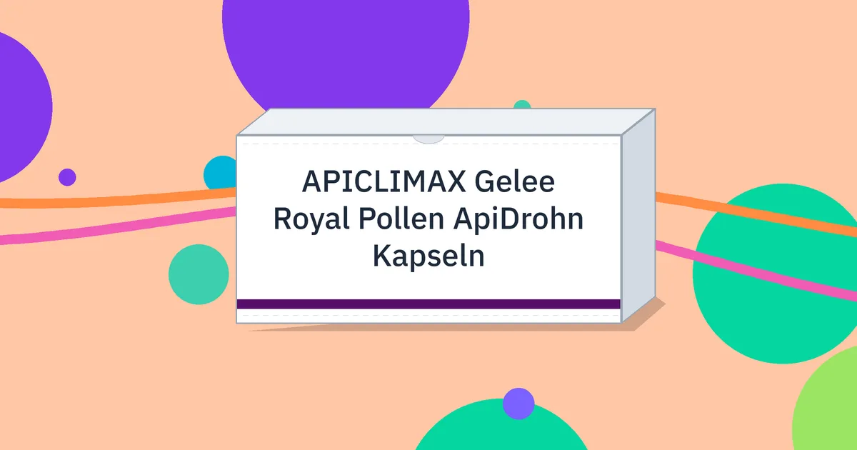 Symbolbild: Packung mit der Aufschrift APICLIMAX Gelee Royal Pollen ApiDrohn Kapseln (PZN 15388777) – Verfügbarkeit und Bezug in Apotheken in Frankfurt am Main