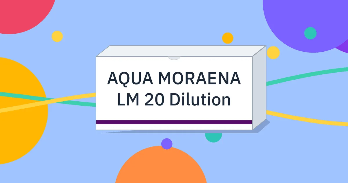 Symbolbild: Packung mit der Aufschrift AQUA MORAENA LM 20 Dilution (PZN 13755450) – Verfügbarkeit und Bezug in Apotheken in Frankfurt am Main