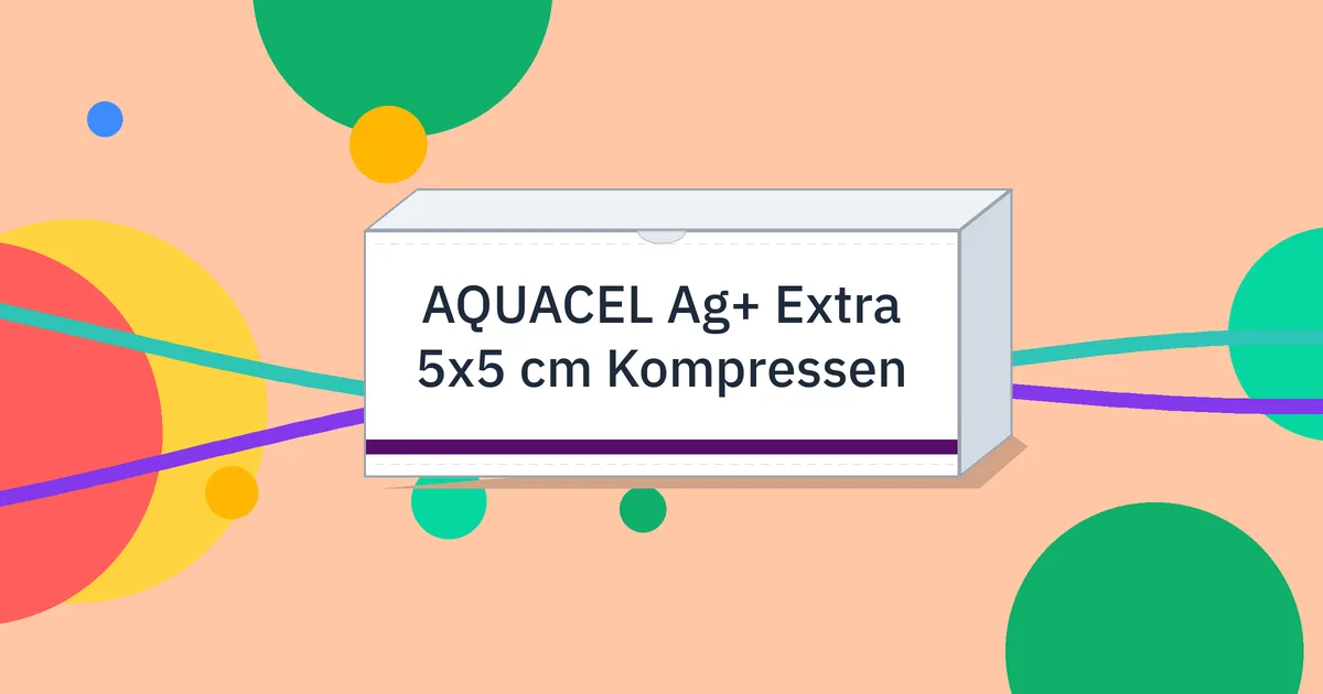 Symbolbild: Packung mit der Aufschrift AQUACEL Ag+ Extra 5x5 cm Kompressen (PZN 20658032) – Verfügbarkeit und Bezug in Apotheken in Frankfurt am Main
