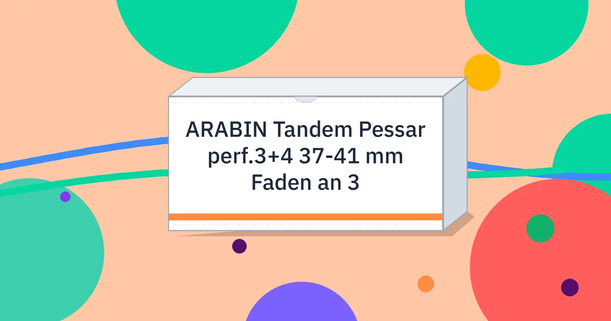 Symbolbild: Packung mit der Aufschrift ARABIN Tandem Pessar perf.3+4 37-41 mm Faden an 3 (PZN 16927934) – Verfügbarkeit und Bezug in Apotheken in Frankfurt am Main