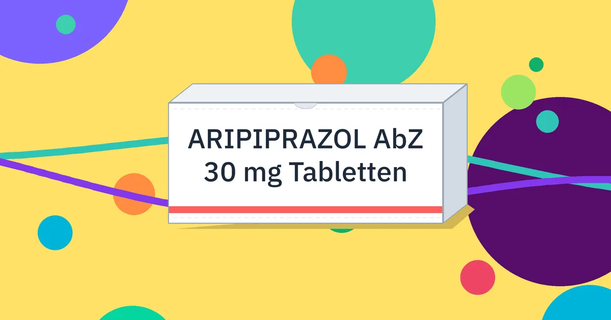Symbolbild: Packung mit der Aufschrift ARIPIPRAZOL AbZ 30 mg Tabletten (PZN 10317962) – Verfügbarkeit und Bezug in Apotheken in Frankfurt am Main