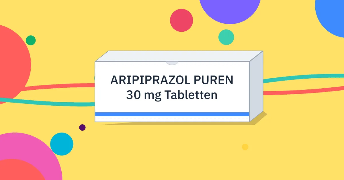 Symbolbild: Packung mit der Aufschrift ARIPIPRAZOL PUREN 30 mg Tabletten (PZN 10319168) – Verfügbarkeit und Bezug in Apotheken in Frankfurt am Main