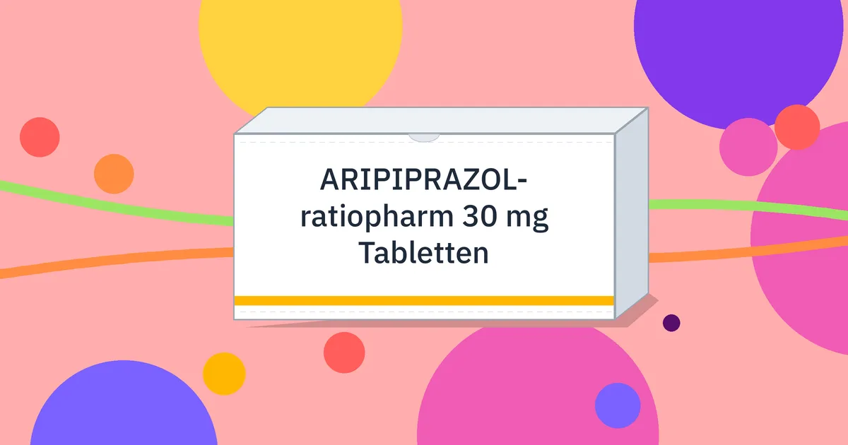 Symbolbild: Packung mit der Aufschrift ARIPIPRAZOL-ratiopharm 30 mg Tabletten (PZN 10308437) – Verfügbarkeit und Bezug in Apotheken in Frankfurt am Main