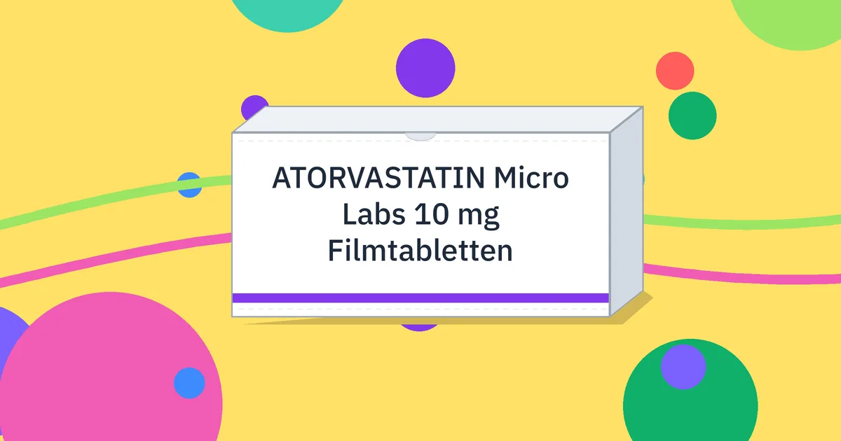 Symbolbild: Packung mit der Aufschrift ATORVASTATIN Micro Labs 10 mg Filmtabletten (PZN 19378563) – Verfügbarkeit und Bezug in Apotheken in Frankfurt am Main