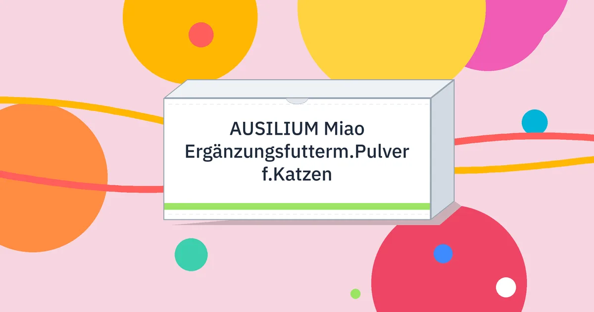 Symbolbild: Packung mit der Aufschrift AUSILIUM Miao Ergänzungsfutterm.Pulver f.Katzen (PZN 19454778) – Verfügbarkeit und Bezug in Apotheken in Frankfurt am Main