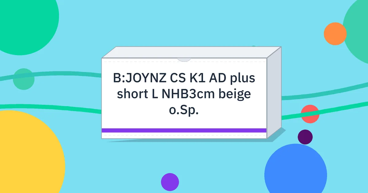 Symbolbild: Packung mit der Aufschrift B:JOYNZ CS K1 AD plus short L NHB3cm beige o.Sp. (PZN 20526431) – Verfügbarkeit und Bezug in Apotheken in Frankfurt am Main