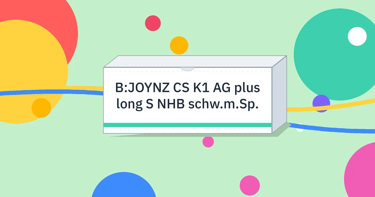 Symbolbild: Packung mit der Aufschrift B:JOYNZ CS K1 AG plus long S NHB schw.m.Sp. (PZN 20530906) – Verfügbarkeit und Bezug in Apotheken in Frankfurt am Main