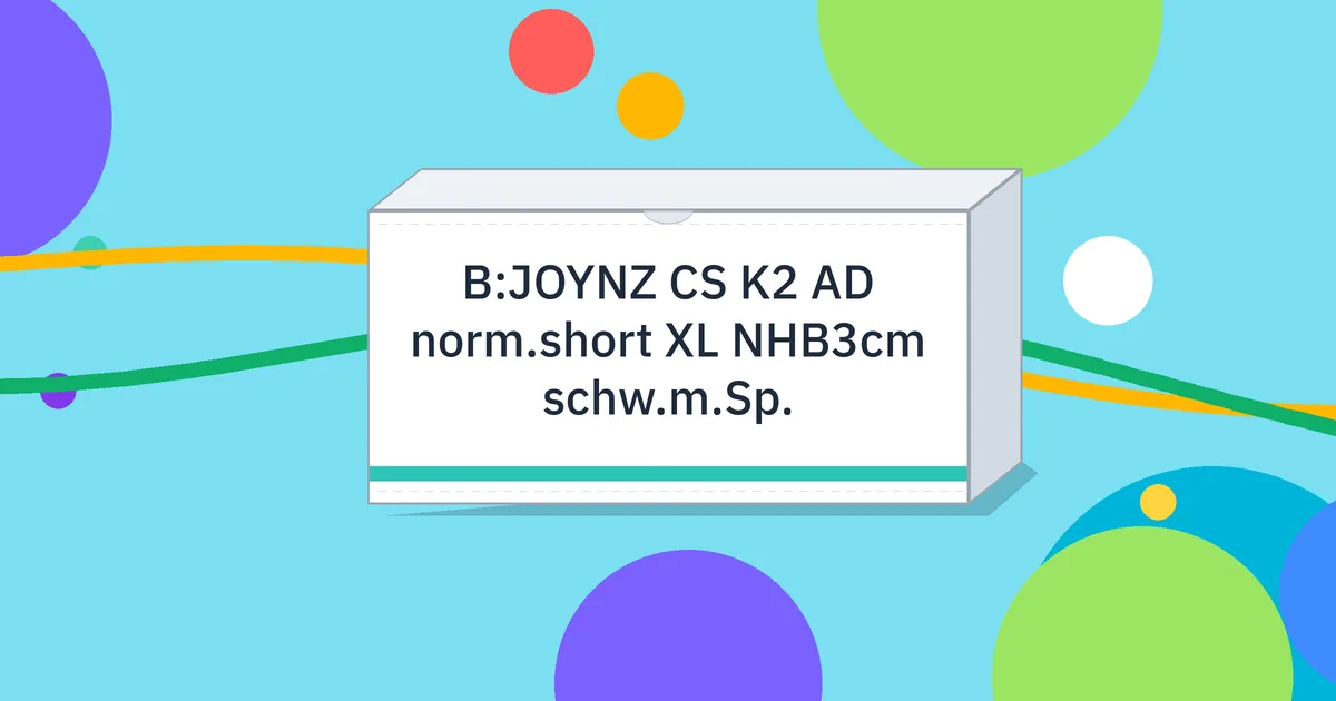 Symbolbild: Packung mit der Aufschrift B:JOYNZ CS K2 AD norm.short XL NHB3cm schw.m.Sp. (PZN 20527057) – Verfügbarkeit und Bezug in Apotheken in Frankfurt am Main