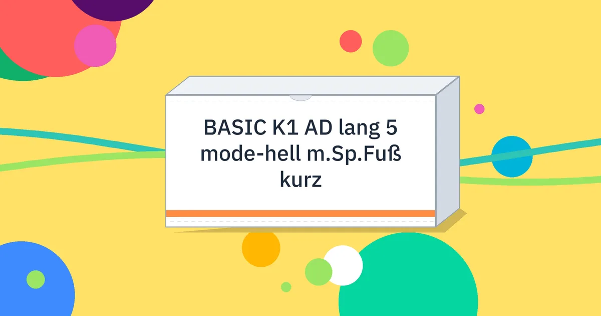Symbolbild: Packung mit der Aufschrift BASIC K1 AD lang 5 mode-hell m.Sp.Fuß kurz (PZN 20258769) – Verfügbarkeit und Bezug in Apotheken in Frankfurt am Main