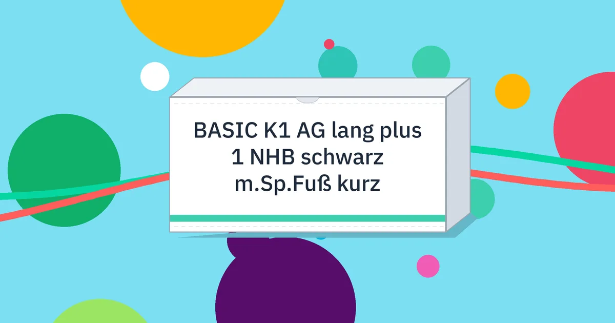 Symbolbild: Packung mit der Aufschrift BASIC K1 AG lang plus 1 NHB schwarz m.Sp.Fuß kurz (PZN 20259562) – Verfügbarkeit und Bezug in Apotheken in Frankfurt am Main