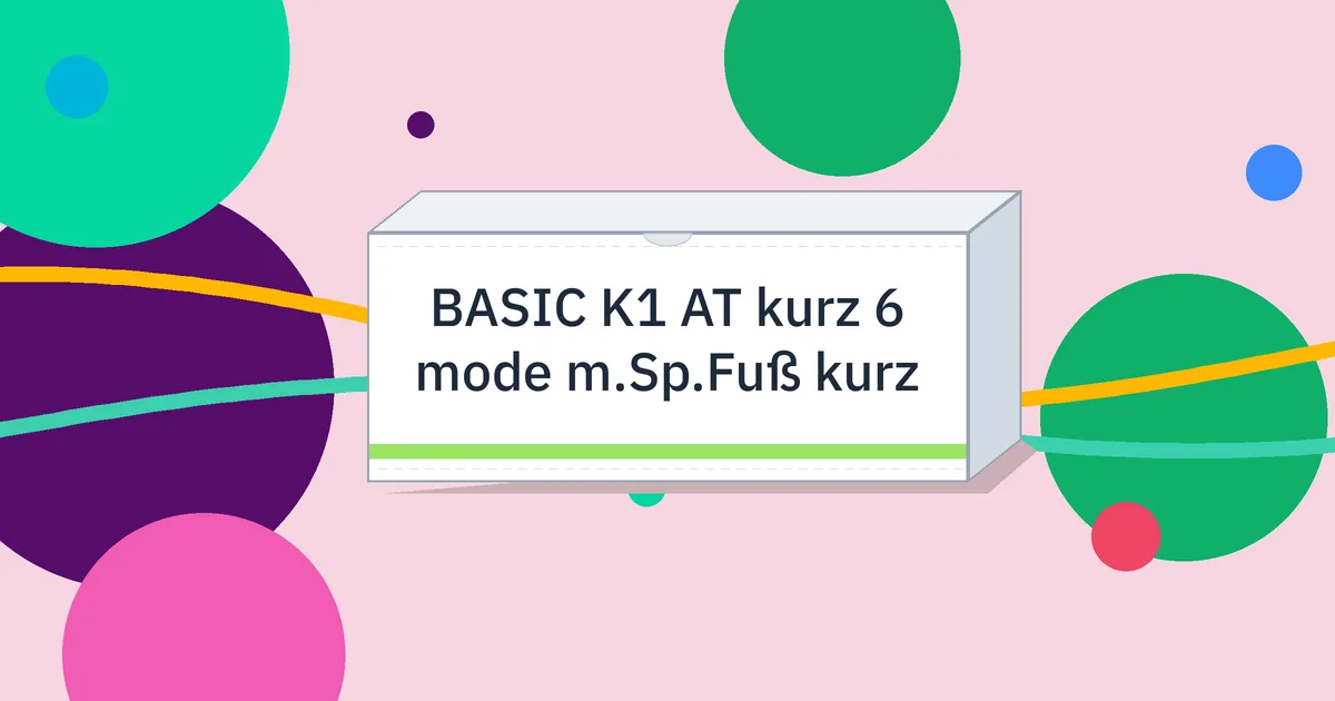 Symbolbild: Packung mit der Aufschrift BASIC K1 AT kurz 6 mode m.Sp.Fuß kurz (PZN 20263368) – Verfügbarkeit und Bezug in Apotheken in Frankfurt am Main