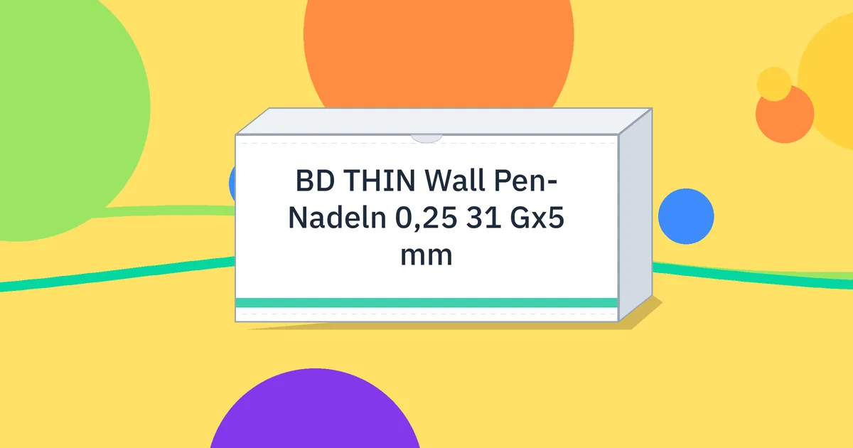 Symbolbild: Packung mit der Aufschrift BD THIN Wall Pen-Nadeln 0,25 31 Gx5 mm (PZN 15433621) – Verfügbarkeit und Bezug in Apotheken in Frankfurt am Main