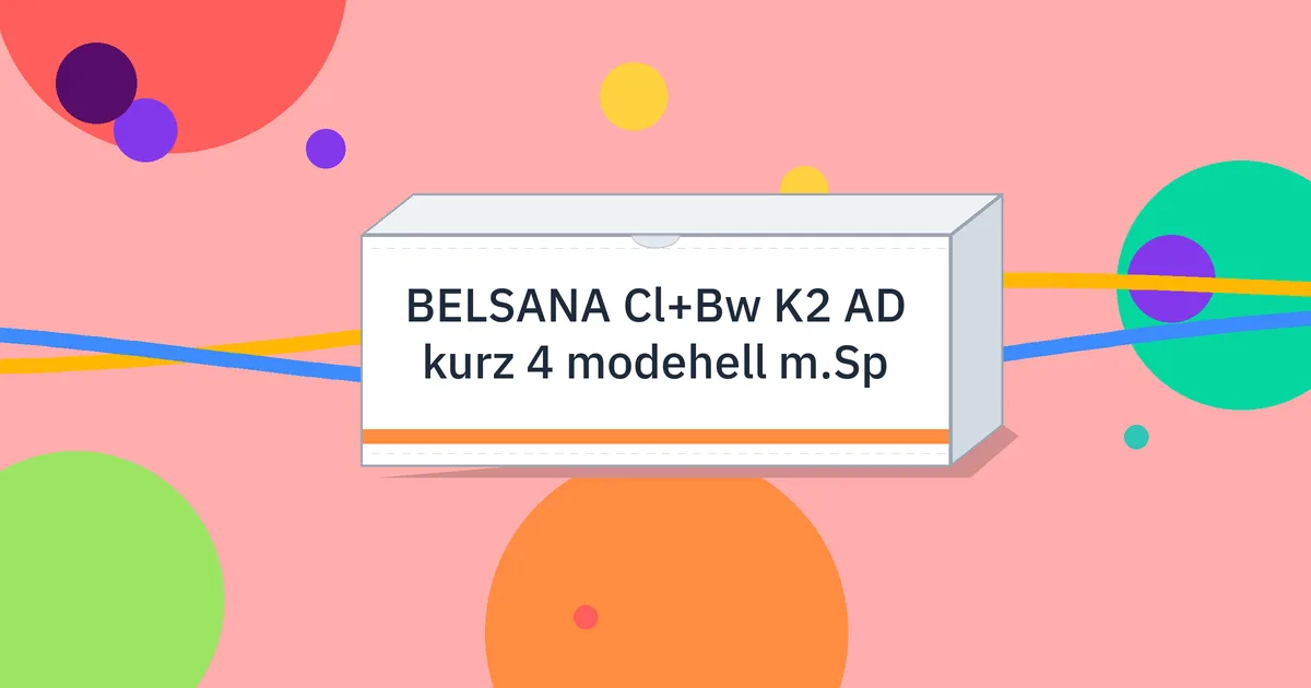 Symbolbild: Packung mit der Aufschrift BELSANA Cl+Bw K2 AD kurz 4 modehell m.Sp (PZN 12241499) – Verfügbarkeit und Bezug in Apotheken in Frankfurt am Main