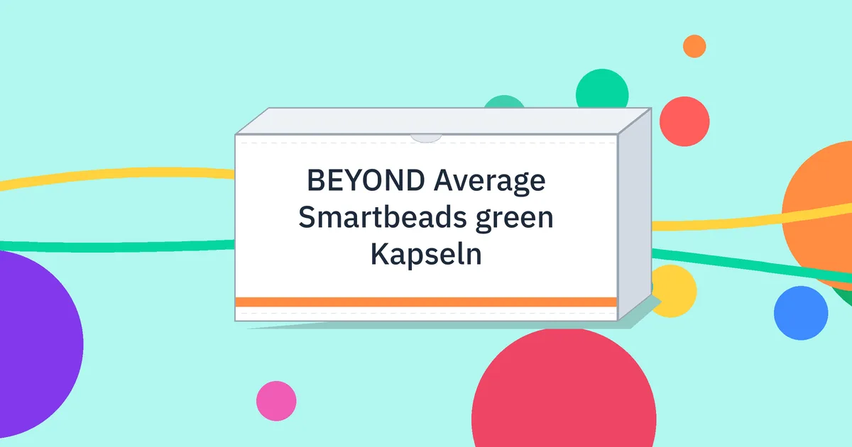 Symbolbild: Packung mit der Aufschrift BEYOND Average Smartbeads green Kapseln (PZN 18839973) – Verfügbarkeit und Bezug in Apotheken in Frankfurt am Main