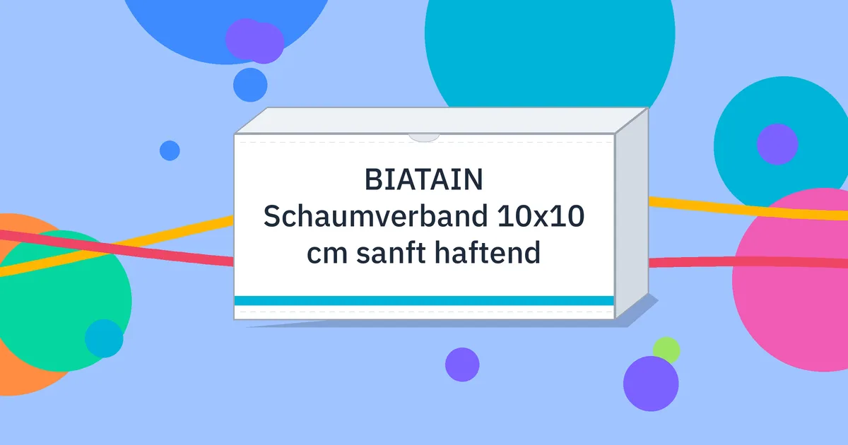 Symbolbild: Packung mit der Aufschrift BIATAIN Schaumverband 10x10 cm sanft haftend (PZN 13831748) – Verfügbarkeit und Bezug in Apotheken in Frankfurt am Main