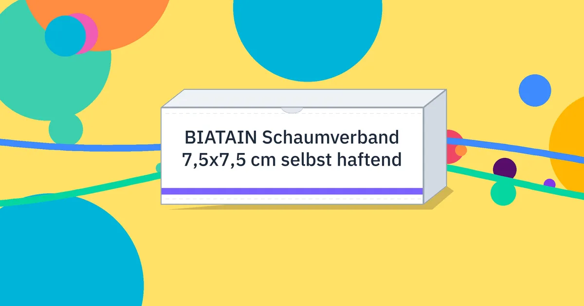 Symbolbild: Packung mit der Aufschrift BIATAIN Schaumverband 7,5x7,5 cm selbst haftend (PZN 11230252) – Verfügbarkeit und Bezug in Apotheken in Frankfurt am Main