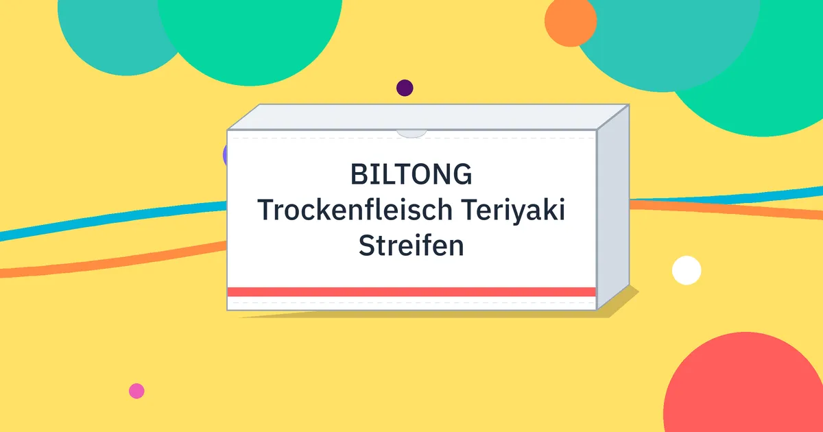Symbolbild: Packung mit der Aufschrift BILTONG Trockenfleisch Teriyaki Streifen (PZN 19665802) – Verfügbarkeit und Bezug in Apotheken in Frankfurt am Main
