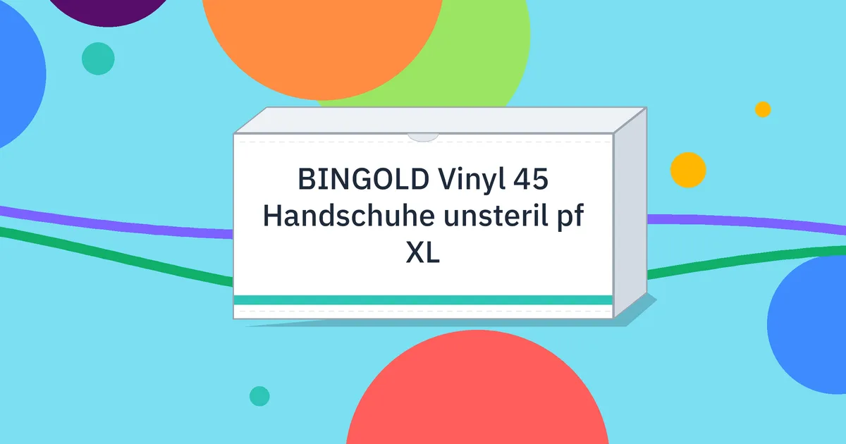 Symbolbild: Packung mit der Aufschrift BINGOLD Vinyl 45 Handschuhe unsteril pf XL (PZN 19472523) – Verfügbarkeit und Bezug in Apotheken in Frankfurt am Main