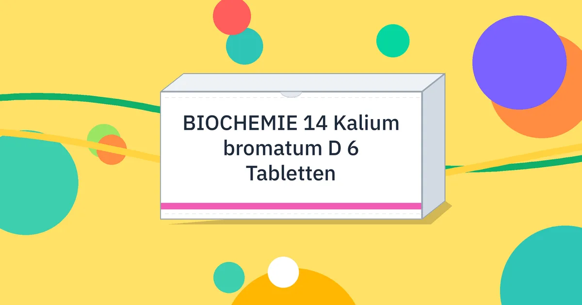Symbolbild: Packung mit der Aufschrift BIOCHEMIE 14 Kalium bromatum D 6 Tabletten (PZN 04324662) – Verfügbarkeit und Bezug in Apotheken in Frankfurt am Main