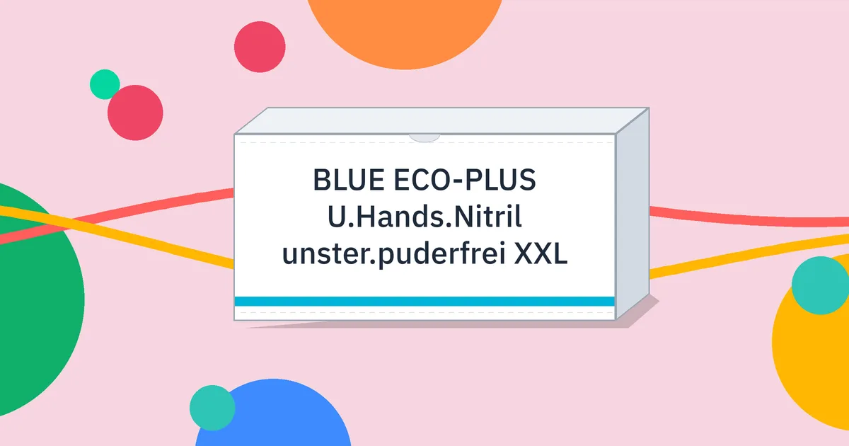 Symbolbild: Packung mit der Aufschrift BLUE ECO-PLUS U.Hands.Nitril unster.puderfrei XXL (PZN 15406297) – Verfügbarkeit und Bezug in Apotheken in Frankfurt am Main