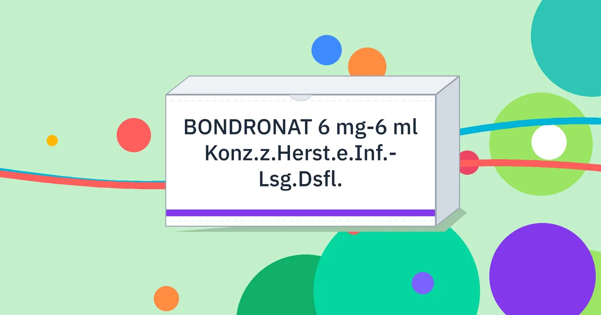 Symbolbild: Packung mit der Aufschrift BONDRONAT 6 mg-6 ml Konz.z.Herst.e.Inf.-Lsg.Dsfl. (PZN 16804338) – Verfügbarkeit und Bezug in Apotheken in Frankfurt am Main
