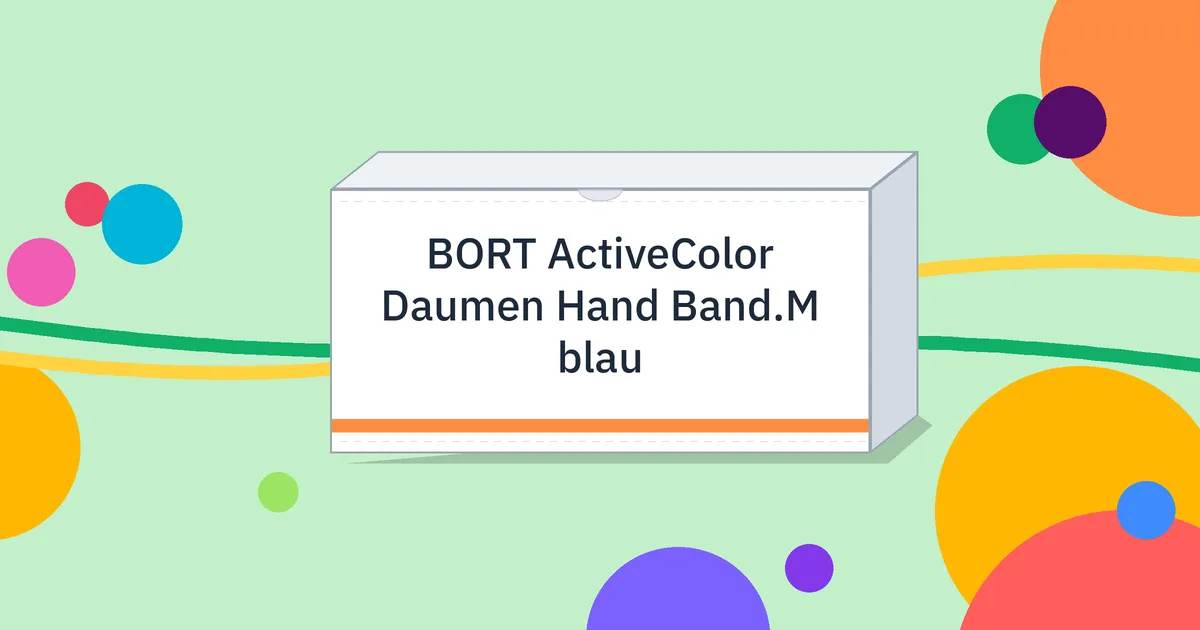 Symbolbild: Packung mit der Aufschrift BORT ActiveColor Daumen Hand Band.M blau (PZN 05873520) – Verfügbarkeit und Bezug in Apotheken in Frankfurt am Main