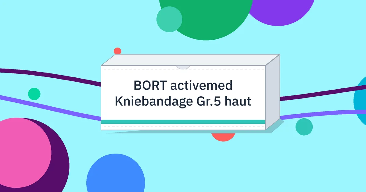Symbolbild: Packung mit der Aufschrift BORT activemed Kniebandage Gr.5 haut (PZN 16843031) – Verfügbarkeit und Bezug in Apotheken in Frankfurt am Main