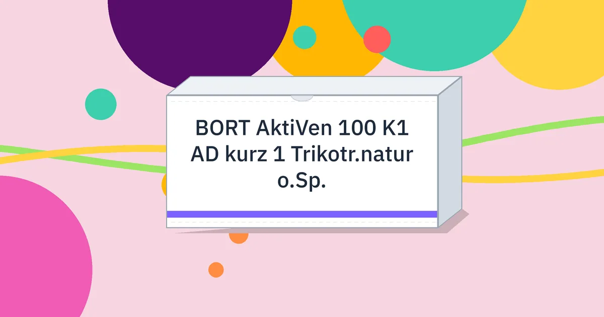 Symbolbild: Packung mit der Aufschrift BORT AktiVen 100 K1 AD kurz 1 Trikotr.natur o.Sp. (PZN 13726023) – Verfügbarkeit und Bezug in Apotheken in Frankfurt am Main