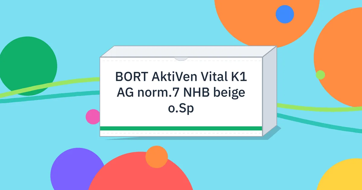 Symbolbild: Packung mit der Aufschrift BORT AktiVen Vital K1 AG norm.7 NHB beige o.Sp (PZN 13730792) – Verfügbarkeit und Bezug in Apotheken in Frankfurt am Main
