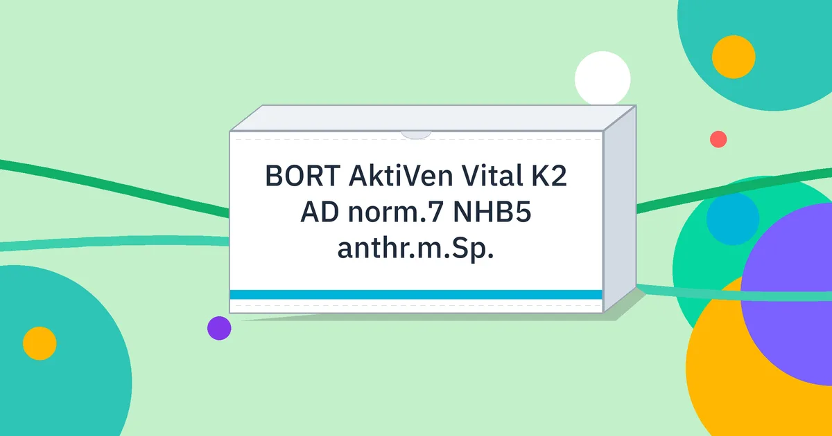 Symbolbild: Packung mit der Aufschrift BORT AktiVen Vital K2 AD norm.7 NHB5 anthr.m.Sp. (PZN 17495046) – Verfügbarkeit und Bezug in Apotheken in Frankfurt am Main