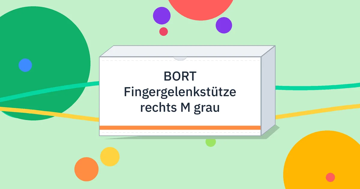 Symbolbild: Packung mit der Aufschrift BORT Fingergelenkstütze rechts M grau (PZN 16317348) – Verfügbarkeit und Bezug in Apotheken in Frankfurt am Main