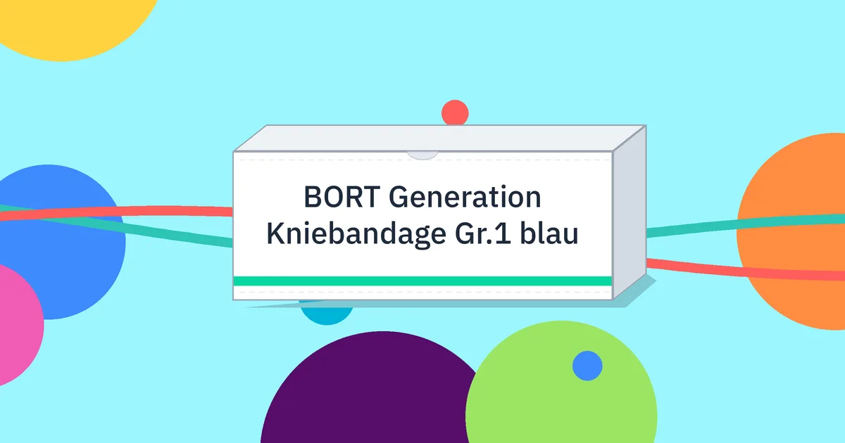 Symbolbild: Packung mit der Aufschrift BORT Generation Kniebandage Gr.1 blau (PZN 16317466) – Verfügbarkeit und Bezug in Apotheken in Frankfurt am Main