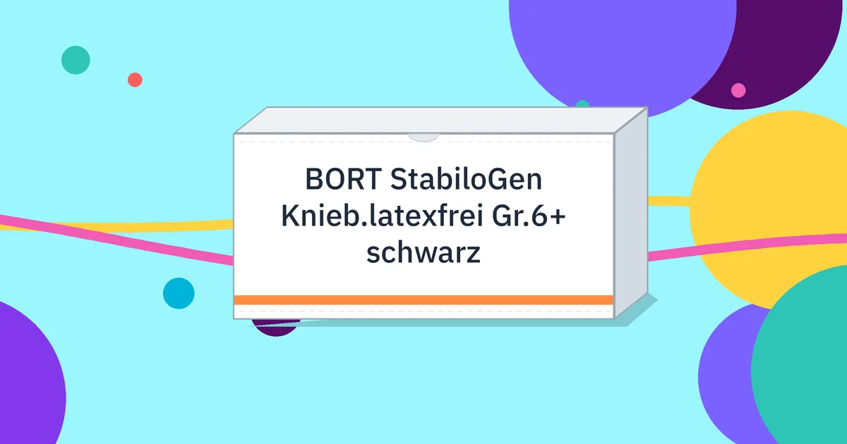 Symbolbild: Packung mit der Aufschrift BORT StabiloGen Knieb.latexfrei Gr.6+ schwarz (PZN 16846070) – Verfügbarkeit und Bezug in Apotheken in Frankfurt am Main