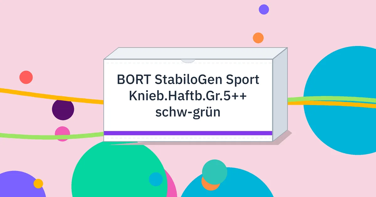 Symbolbild: Packung mit der Aufschrift BORT StabiloGen Sport Knieb.Haftb.Gr.5++ schw-grün (PZN 19111328) – Verfügbarkeit und Bezug in Apotheken in Frankfurt am Main