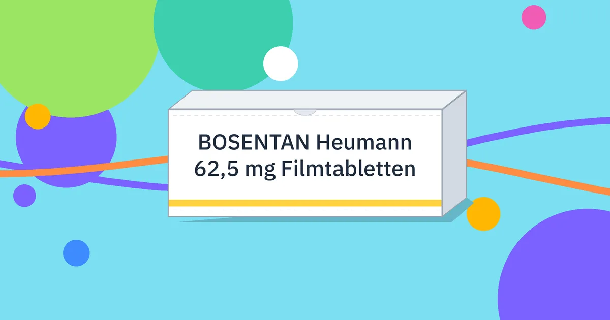 Symbolbild: Packung mit der Aufschrift BOSENTAN Heumann 62,5 mg Filmtabletten (PZN 12727799) – Verfügbarkeit und Bezug in Apotheken in Frankfurt am Main