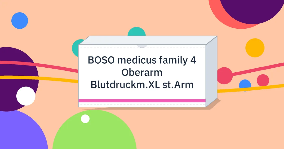 Symbolbild: Packung mit der Aufschrift BOSO medicus family 4 Oberarm Blutdruckm.XL st.Arm (PZN 13814164) – Verfügbarkeit und Bezug in Apotheken in Frankfurt am Main