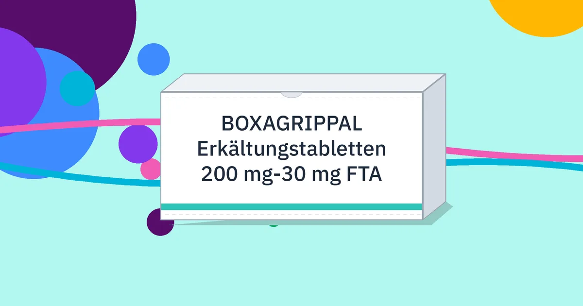 Symbolbild: Packung mit der Aufschrift BOXAGRIPPAL Erkältungstabletten 200 mg-30 mg FTA (PZN 12460451) – Verfügbarkeit und Bezug in Apotheken in Frankfurt am Main