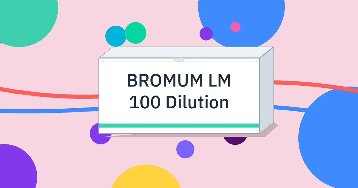 Symbolbild: Packung mit der Aufschrift BROMUM LM 100 Dilution (PZN 12796837) – Verfügbarkeit und Bezug in Apotheken in Frankfurt am Main