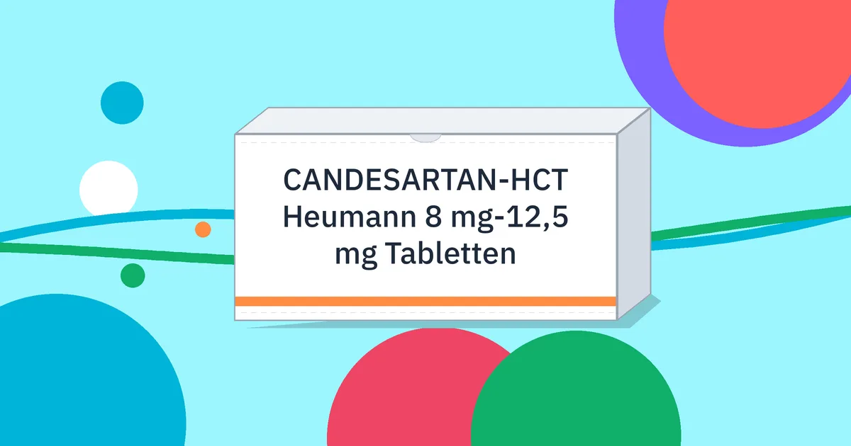 Symbolbild: Packung mit der Aufschrift CANDESARTAN-HCT Heumann 8 mg-12,5 mg Tabletten (PZN 09424575) – Verfügbarkeit und Bezug in Apotheken in Frankfurt am Main