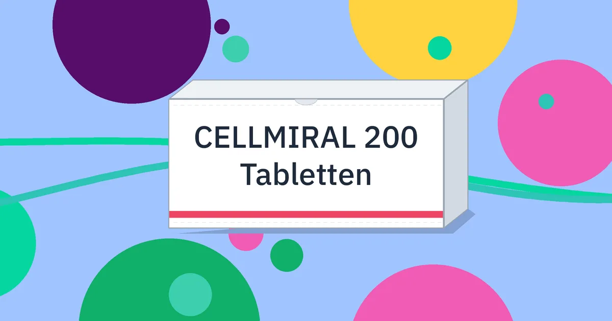 Symbolbild: Packung mit der Aufschrift CELLMIRAL 200 Tabletten (PZN 09095976) – Verfügbarkeit und Bezug in Apotheken in Frankfurt am Main