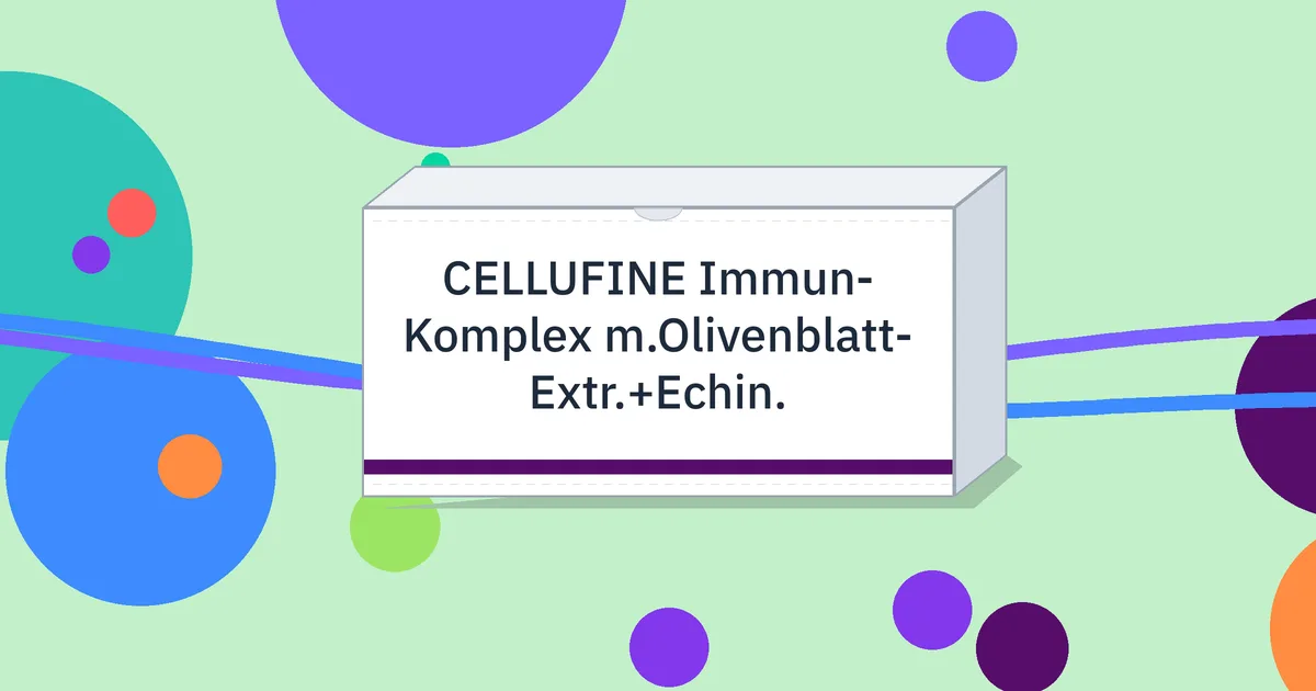 Symbolbild: Packung mit der Aufschrift CELLUFINE Immun-Komplex m.Olivenblatt-Extr.+Echin. (PZN 20168799) – Verfügbarkeit und Bezug in Apotheken in Frankfurt am Main