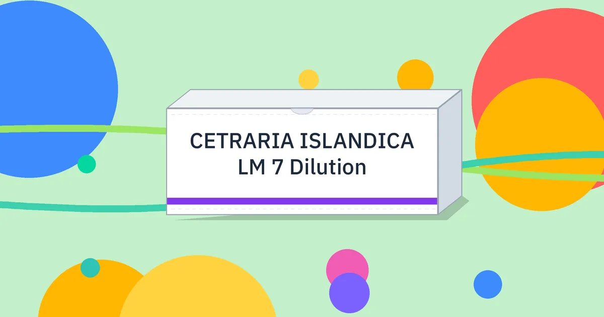 Symbolbild: Packung mit der Aufschrift CETRARIA ISLANDICA LM 7 Dilution (PZN 12812016) – Verfügbarkeit und Bezug in Apotheken in Frankfurt am Main