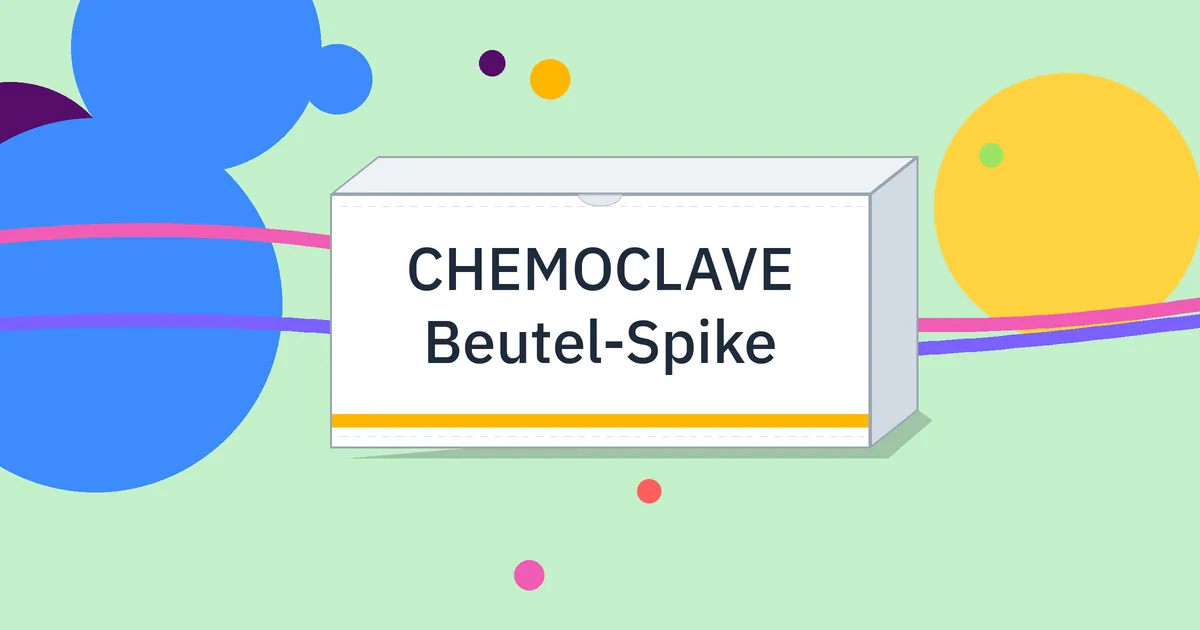 Symbolbild: Packung mit der Aufschrift CHEMOCLAVE Beutel-Spike (PZN 18499655) – Verfügbarkeit und Bezug in Apotheken in Frankfurt am Main