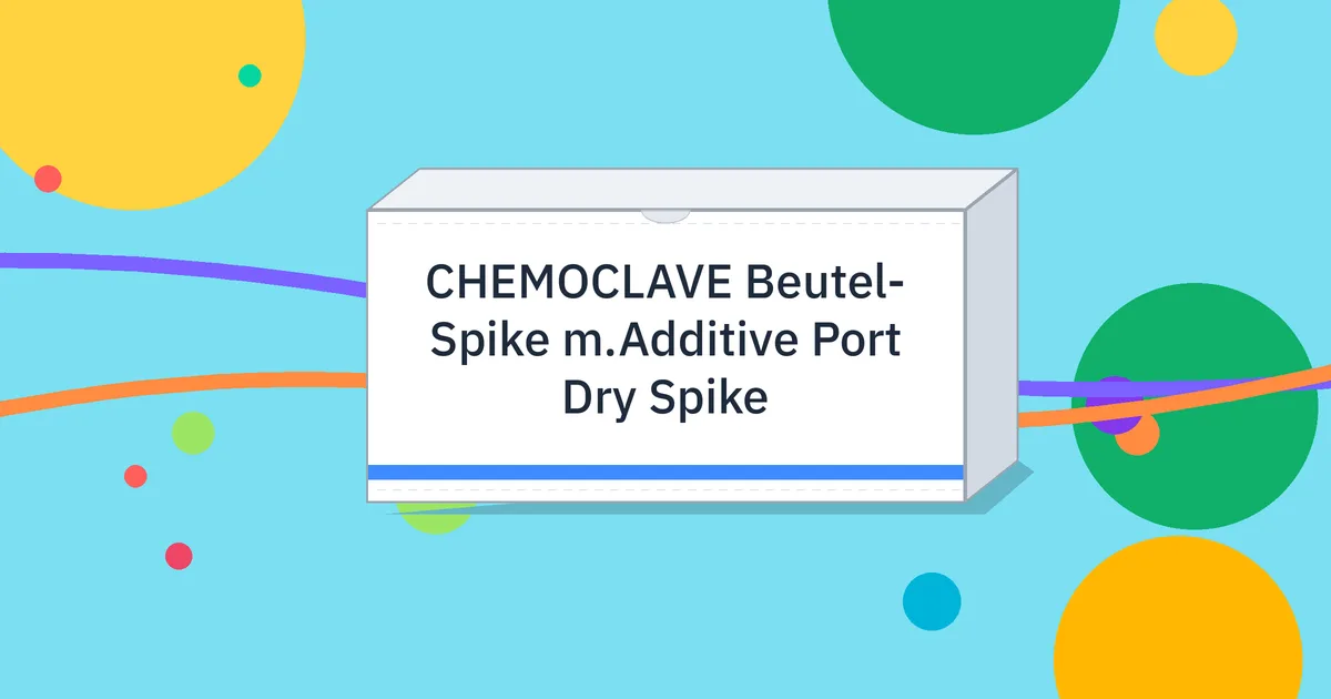 Symbolbild: Packung mit der Aufschrift CHEMOCLAVE Beutel-Spike m.Additive Port Dry Spike (PZN 19250188) – Verfügbarkeit und Bezug in Apotheken in Frankfurt am Main