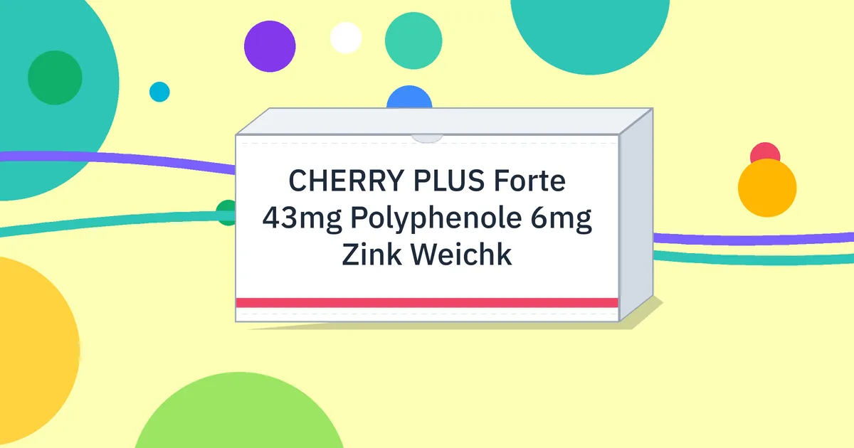 Symbolbild: Packung mit der Aufschrift CHERRY PLUS Forte 43mg Polyphenole 6mg Zink Weichk (PZN 19438779) – Verfügbarkeit und Bezug in Apotheken in Frankfurt am Main