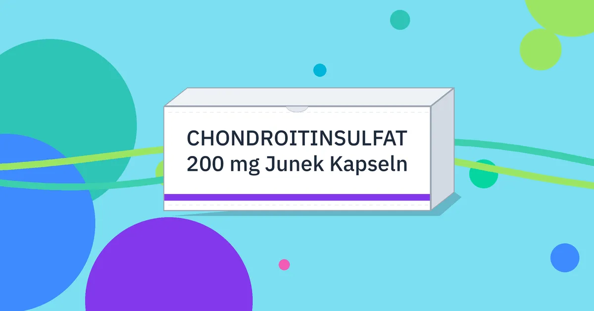 Symbolbild: Packung mit der Aufschrift CHONDROITINSULFAT 200 mg Junek Kapseln (PZN 01095830) – Verfügbarkeit und Bezug in Apotheken in Frankfurt am Main