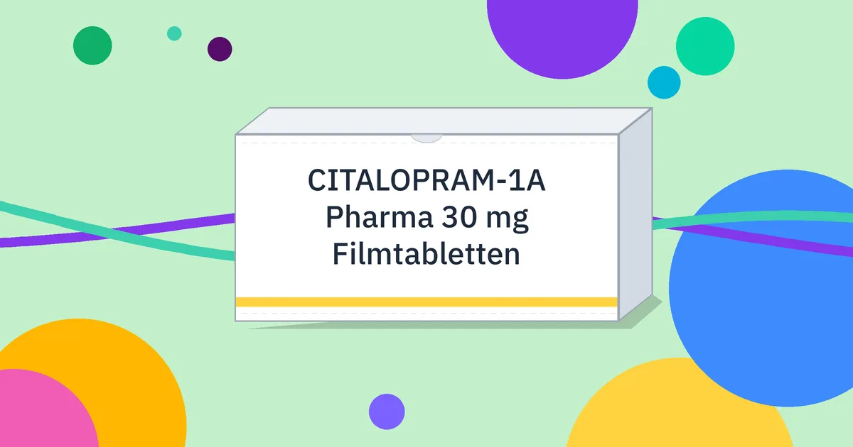 Symbolbild: Packung mit der Aufschrift CITALOPRAM-1A Pharma 30 mg Filmtabletten (PZN 00176992) – Verfügbarkeit und Bezug in Apotheken in Frankfurt am Main